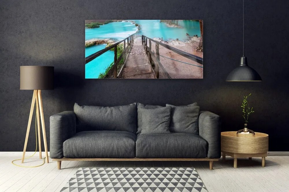 akrylový obraz Schody Jezero Architektura 120x60 cm