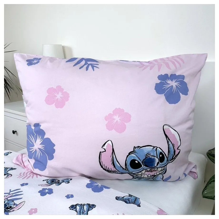 Světle růžové bavlněné dětské povlečení na jednolůžko 140x200 cm Lilo &amp; Stitch "Pink" – Jerry Fabrics