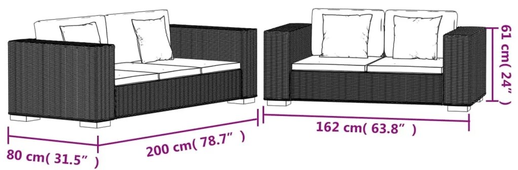 vidaXL Marketos Sada 2místné a 3místné pohovky pravý ratan