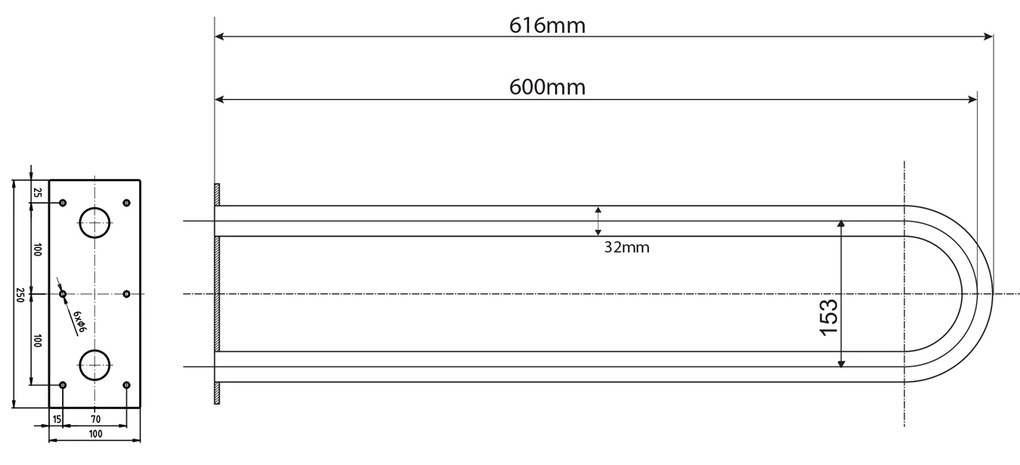 Sapho, Podpěrné madlo tvar U 600mm, nerez, XH538