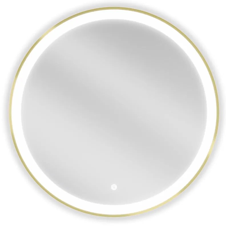 Mexen Esso, kulaté LED podsvícené koupelnové zrcadlo 70 cm, 6000K, topná podložka proti zamlžování, zlatý rám, 9825-070-070-611-50