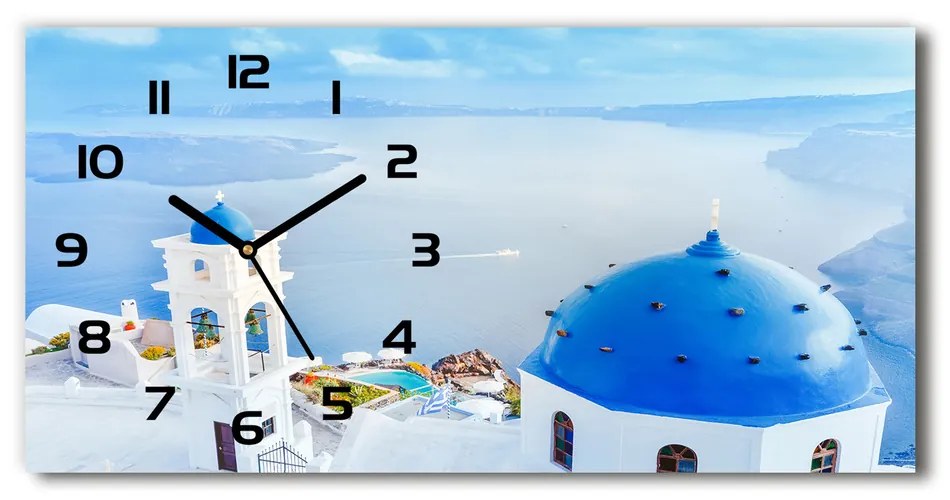 Wallmuralia Skleněné hodiny na stěnu Santorini Řecko 60x30 cm