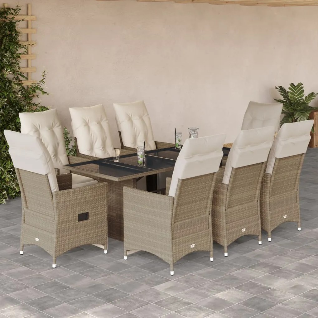 9dílný zahradní bistro set s poduškami béžový polyratan 3276944