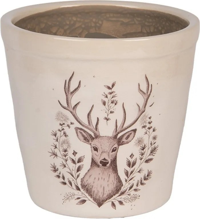 Béžový obal na květináč s jelenem Gentle Wilderness M - Ø 15*14 cm