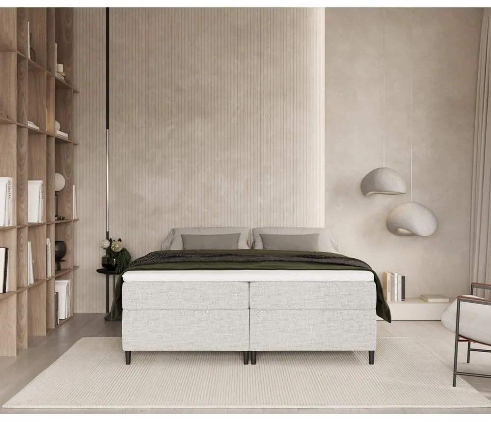 Světle šedá boxspring postel s úložným prostorem 200x200 cm Araya – Maison de Rêve