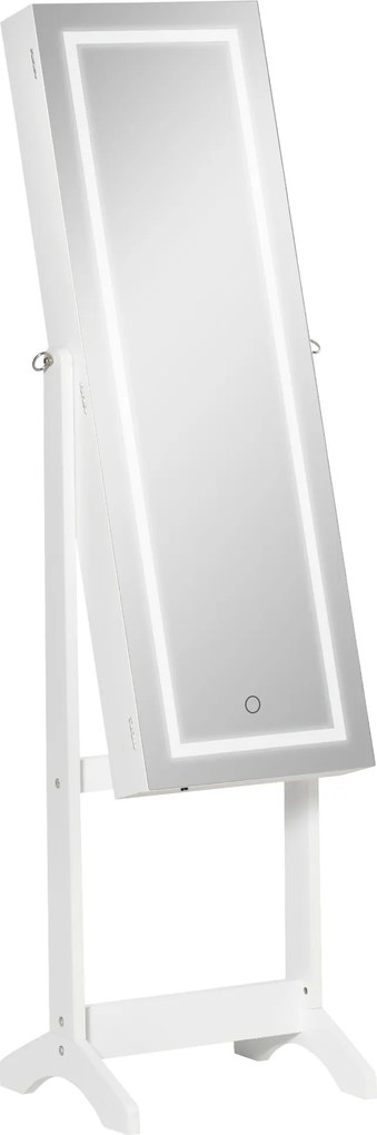 HOMCOM šperkovnice se zrcadlovou skříňkou s LED, stojací zrcadlo se 4 policemi, 46 x 36,5 x 151,5 cm