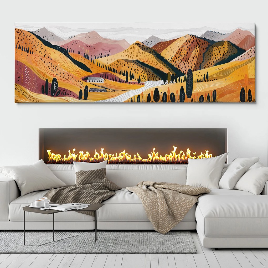 Obraz na plátně - Kopce a lesy ve zlatavé symfonii FeelHappy.cz Velikost obrazu: 150 x 50 cm
