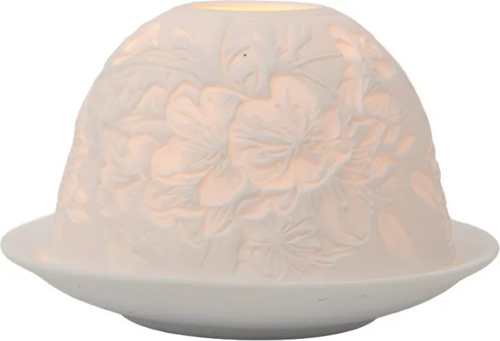Bílý porcelánový svícen na čajovou svíčku s květy Paollo - Ø 12*8 cm