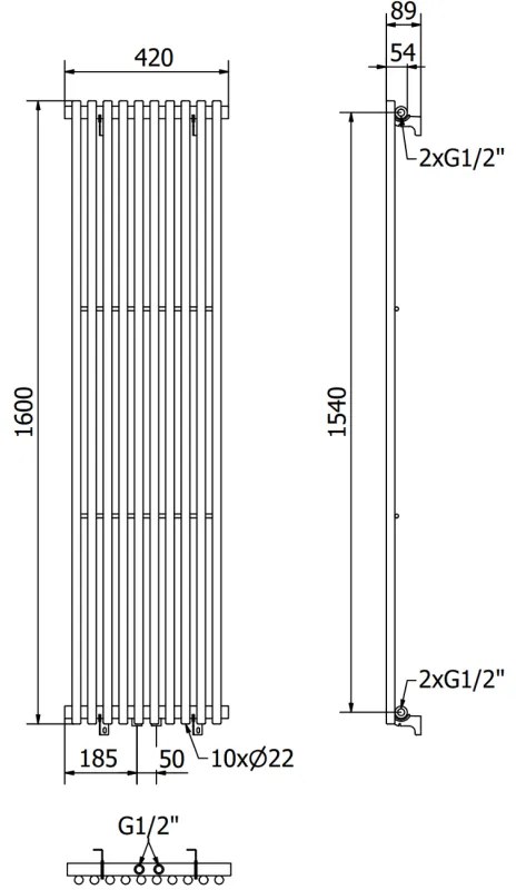 Mexen Tulsa designový radiátor 1600 x 420 mm, 613 W, Černá - W219-1600-420-00-70