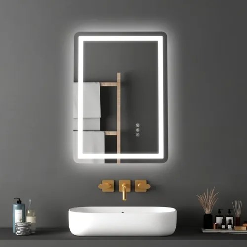 LED koupelnové zrcadlo 3 barvy proti zamlžování nástěnné toaletní zrcadlo 50 × 70 cm