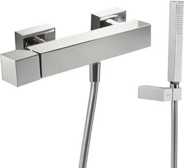 TRES - Jednopáková sprchová baterieRuční sprcha s nastavitelným držákem, proti usaz. vod. kamene a flexi hadicí SATIN. 107167
