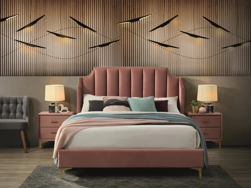 Čalouněná postel MONAKO VELVET 160x200 cm růžová Matrace: S matrací Deluxe 15 cm