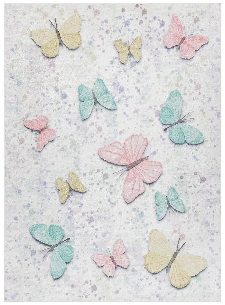 Dywany Łuszczów, Dětský kusový koberec Bambino 1610 Butterflies cream, 140x190, vícebarevná, dětský pokoj
