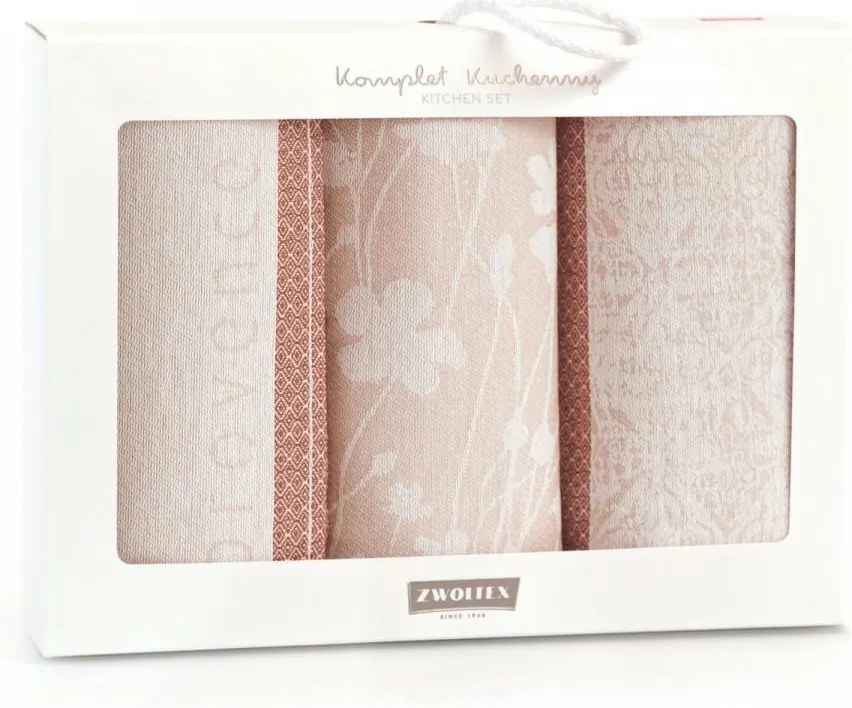 Sada kuchyňských utěrek Provence 3 ks růžové Zwoltex