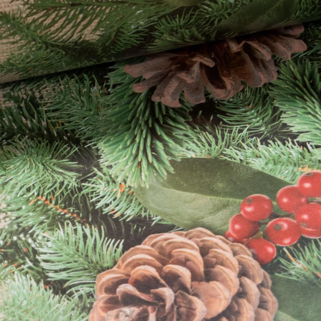 Sareha ubrus PVC s textilním podkladem vánoční 19A vánoční ozdoby na šňůrce, béžovo-zelená, š.140cm (metráž)