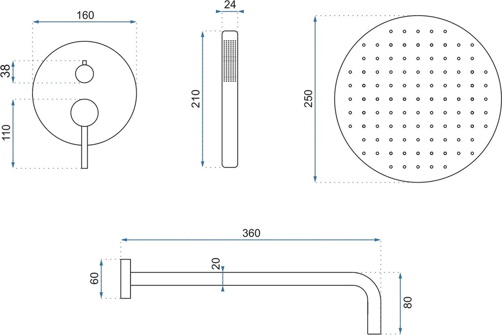 Sprchový komplet REA LUNGO + BOX s podomítkovou baterií, zlatý