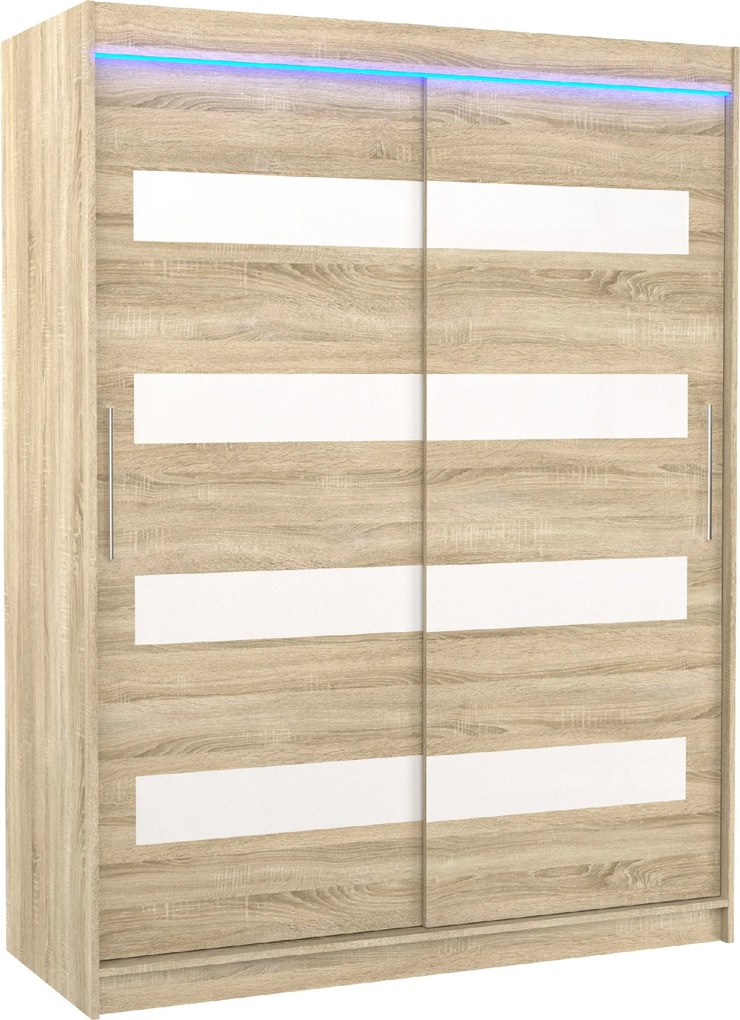 ADRK Furniture Posuvná skříň s lacobelem a LED osvětlením MARTINEZ 150 ADRK-SW-MAR-SWL-150-L