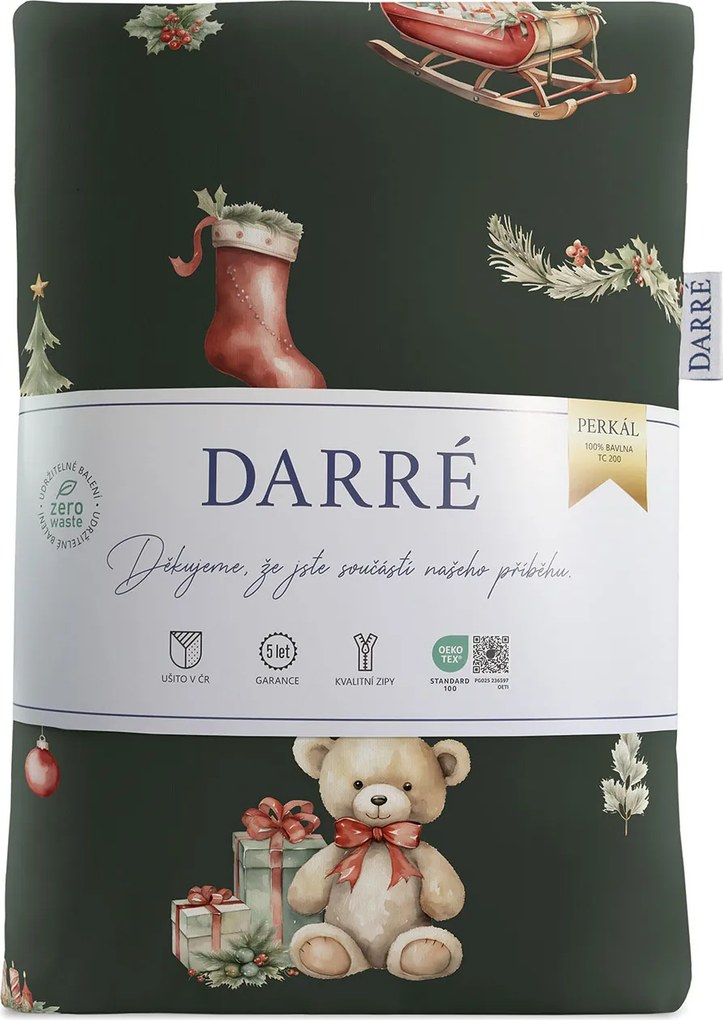 Perkálové bavlněné prodloužené povlečení Vánoční radosti - tmavě zelené Velikost: 140 x 220 + 70 x 90