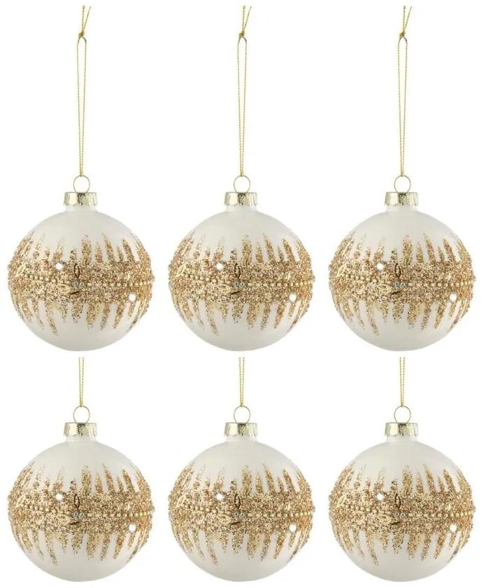 Set šesti zlato bílých skleněných vánočních ozdob J-Line Fry 8 cm