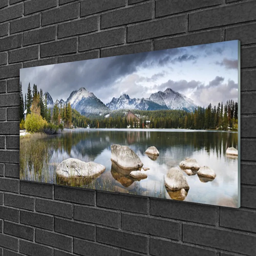 Obraz na skle Jezero Hory Les Krajina 125x50 cm