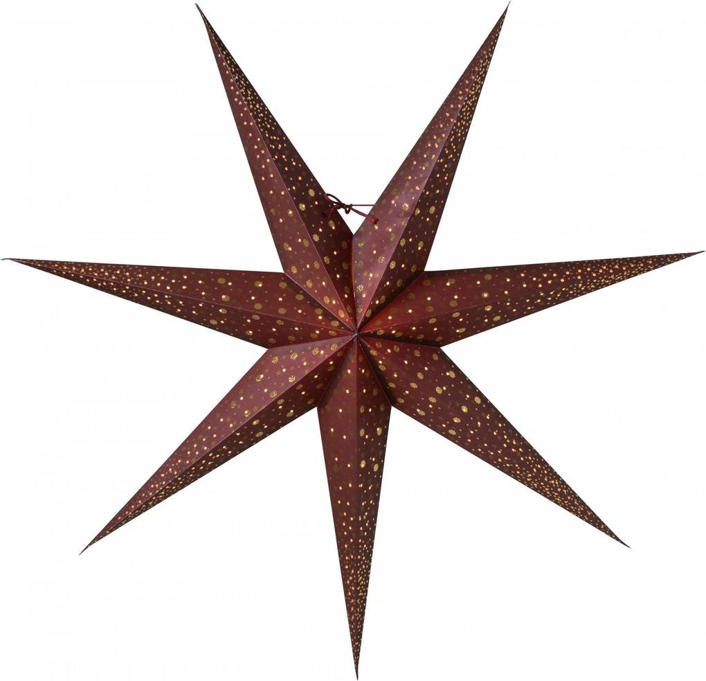 watt & VEKE Závěsná svítící hvězda Isadora Burgundy 80 cm, červená barva, hnědá barva, papír