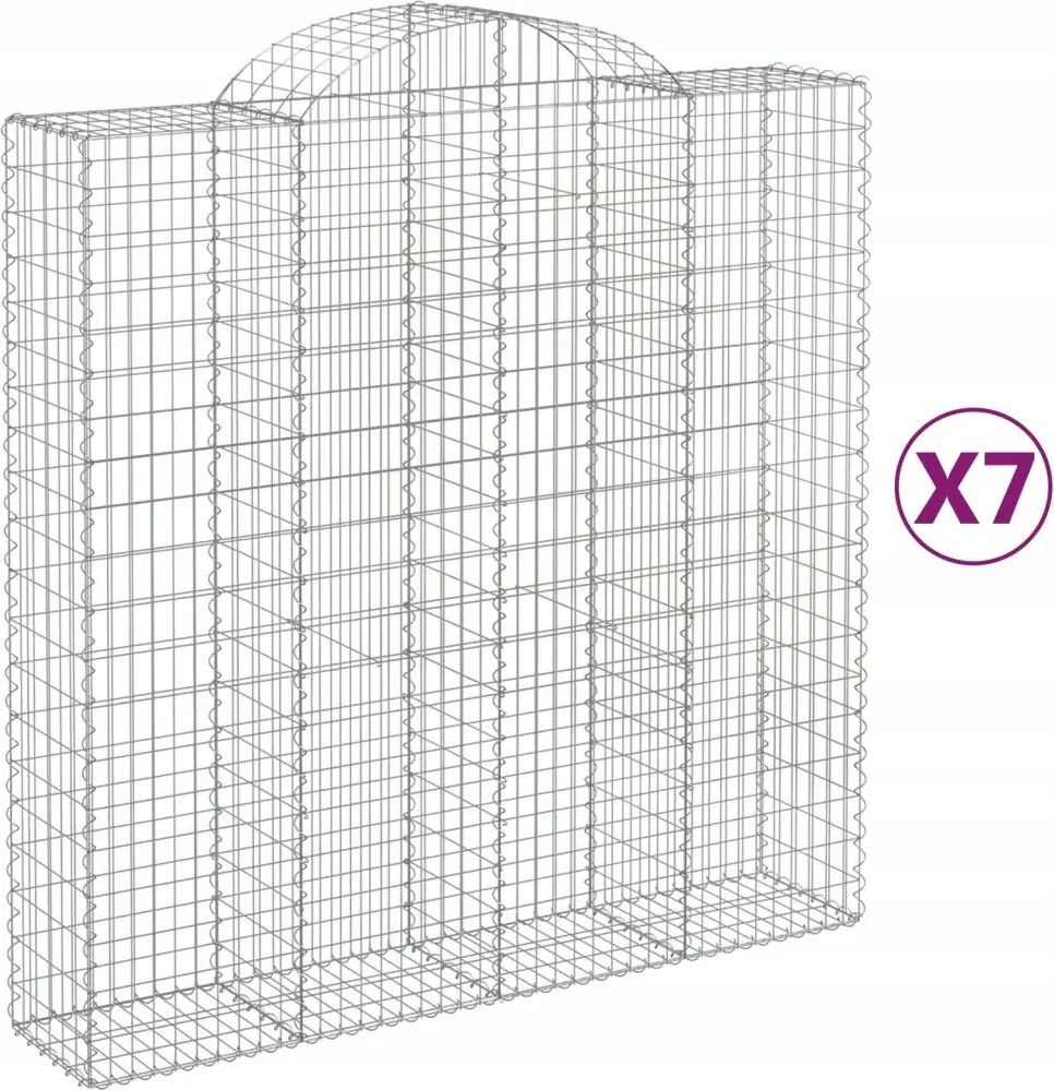 vidaXL Gabionové koše, 7 ks, 200x50x200/220 cm, galvanizované železo