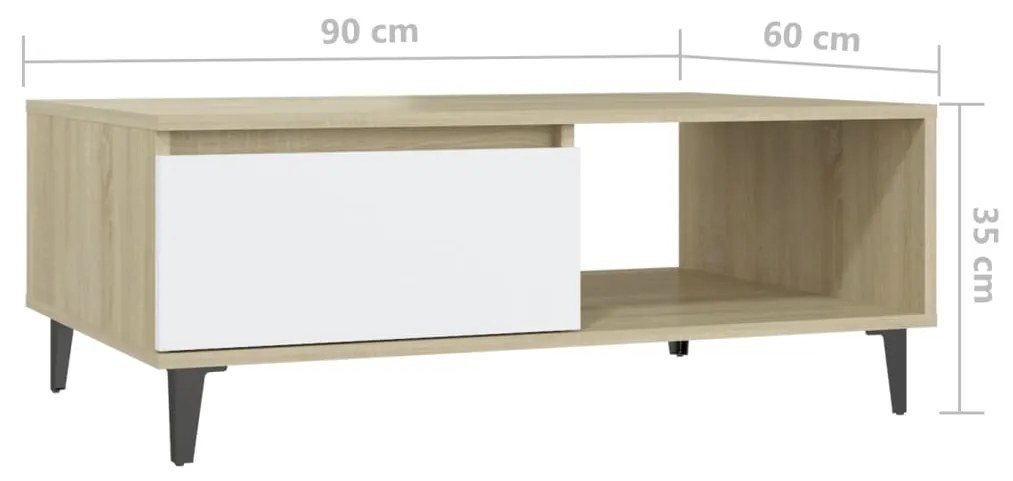 Konferenční stolek bílý a dub sonoma 90x60x35 cm dřevotříska - Default Title