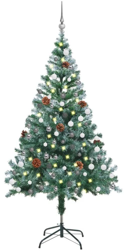 3077699 vidaXL Námrazou pokrytý vánoční stromek LED a sada koulí šišky 150 cm