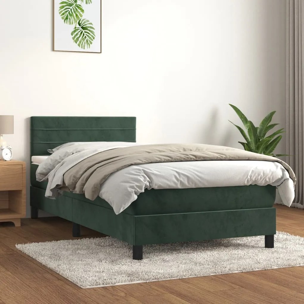 Box spring postel s matrací tmavě zelená 80 x 200 cm samet