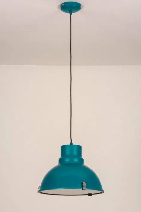 Závěsné modré retro svítidlo nad jídelní stůl Petrolbruin Extra Blue