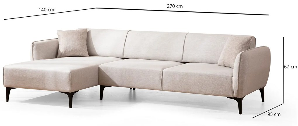 Designová rohová sedačka Beasley 270 cm šedo-bílá - levá