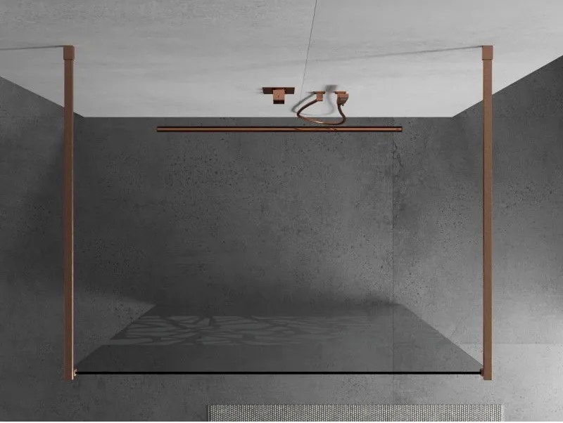 Mexen Kioto, sprchová zástěna Walk-In 120 x 200 cm, 8mm čiré sklo bílý vzor, ​​měděný matný profil, 800-120-002-65-85