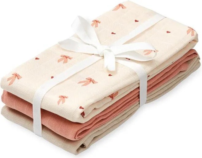 Růžové/béžové mušelínové pleny 3 ks 70x70 cm Bows – Cam Cam Copenhagen