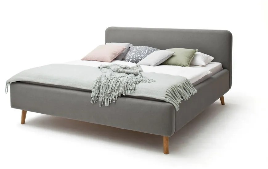 Šedá čalouněná dvoulůžková postel s úložným prostorem s roštem 160x200 cm Mattis – Meise Möbel