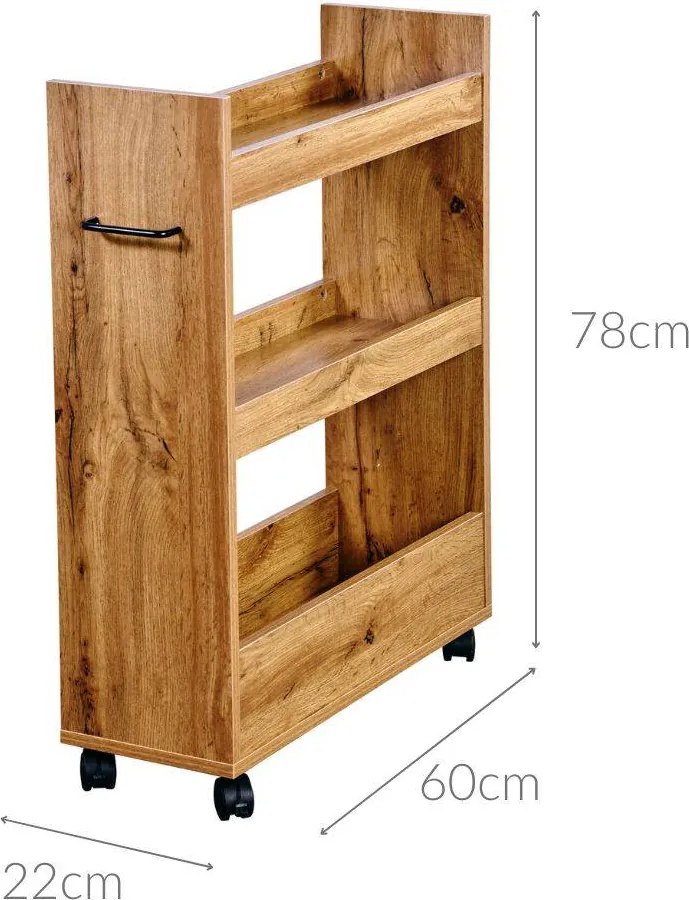 Úzký Kuchyňský regál, dub sonoma, 22 cm