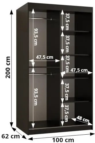 Šatní skříň RIFLO 2 Abika 100/200/62 barevné provedení: černý mat-bílý mat
