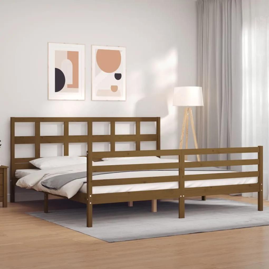 Rám postele s čelem medově hnědý 200 x 200 cm masivní dřevo,  3194854