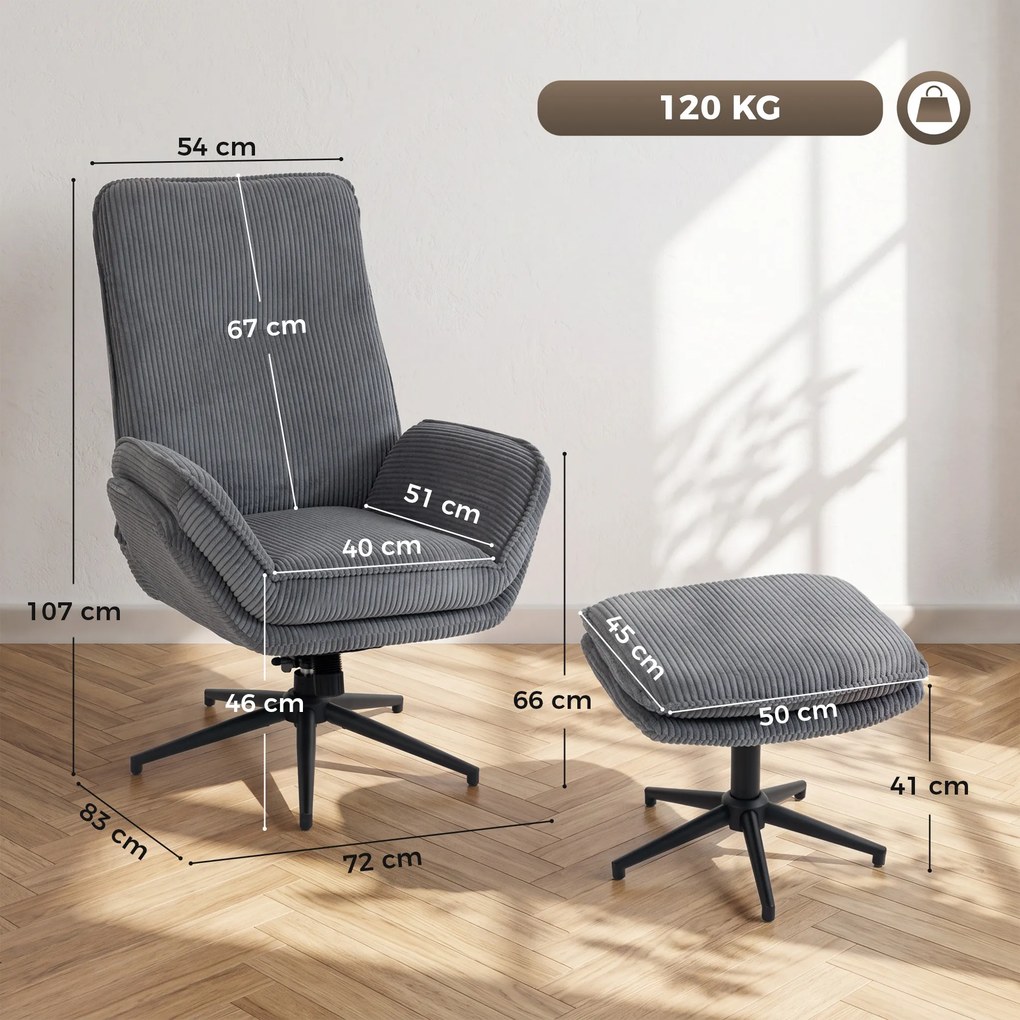 HOMCOM Relaxační křeslo s 130° funkcí ležení, televizní křeslo s podnožkou a ocelovým rámem, šedé