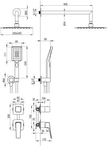 Deante NQL_09YK - Sprchová sada s podomítkovou baterií BLUR lesklý chrom