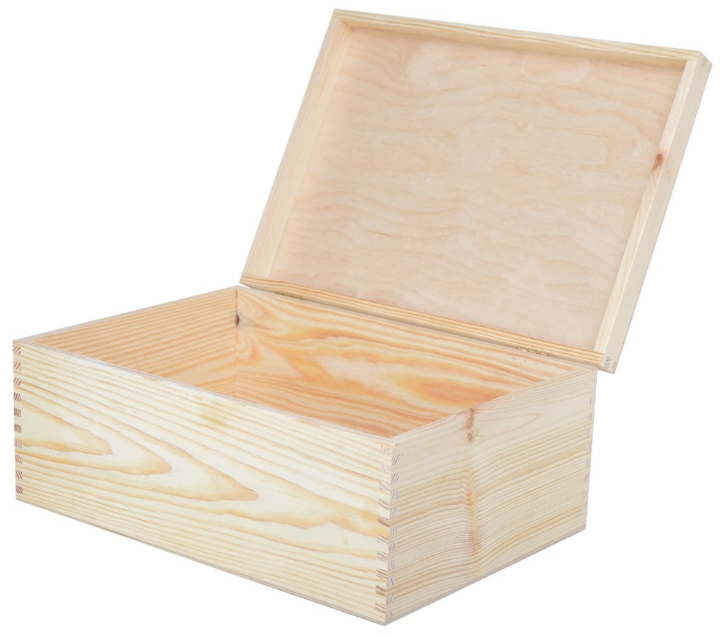 Dřevěná krabička s víkem - 35 x 25 x 15 cm, přírodní - 2. JAKOST!