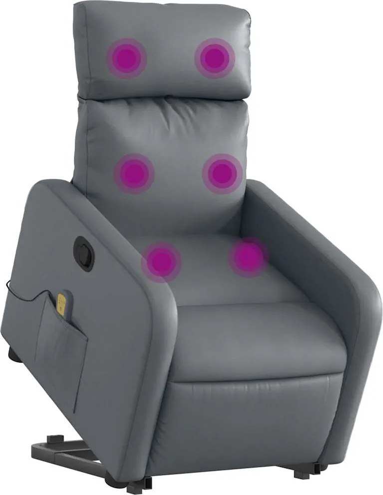 Zvedací masážní polohovací křeslo šedé umělá kůže 3206759