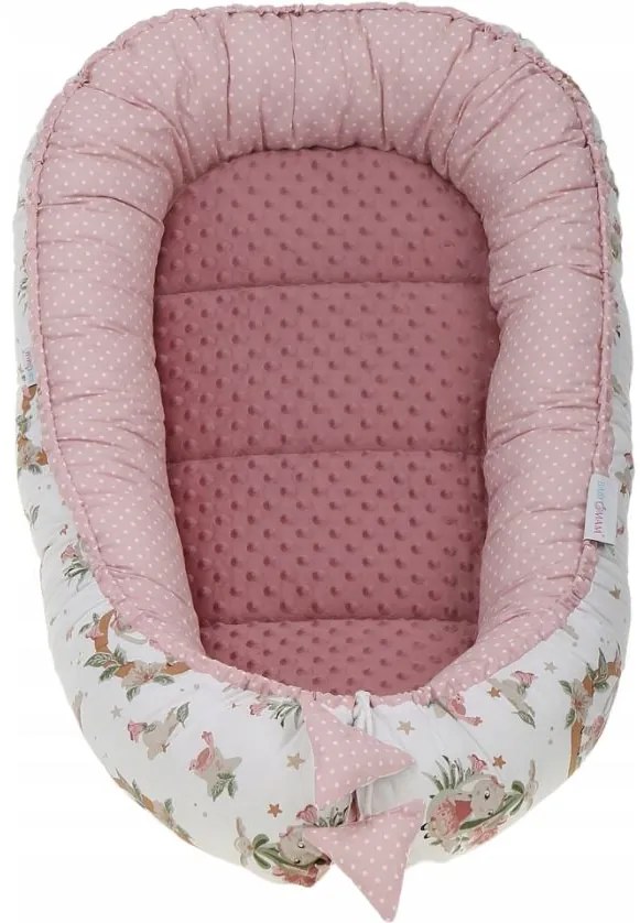 Oboustranné hnízdečko (kokon) pro miminko - BABYMAM PREMIUM set 7v1 - V říši snů se starorůžovou minky