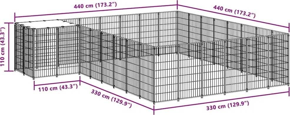 Psí kotec černý 15,73 m² ocel 3082227