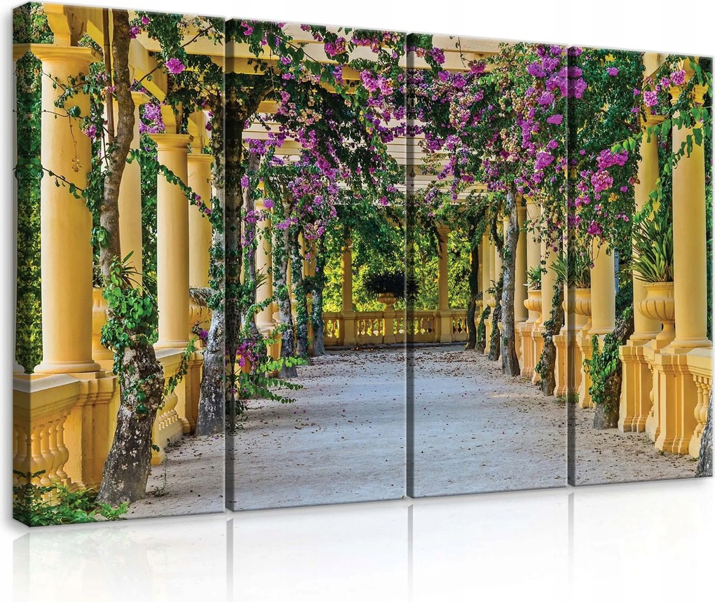 Obraz 120x80 Zahradní cesta pergola sloupy květiny kvetení zeleň