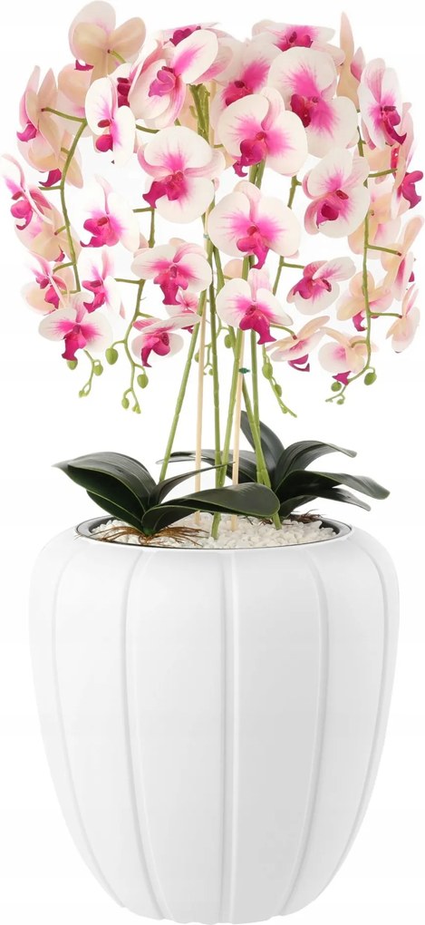 Orchidej umělý krémově růžový v květináči, kytice, květiny, V 90 cm, květináč bílý