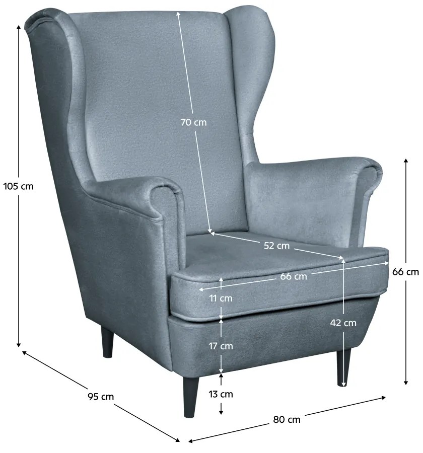 Kondela Křeslo ušák, šedomodrá/wenge, LEFO