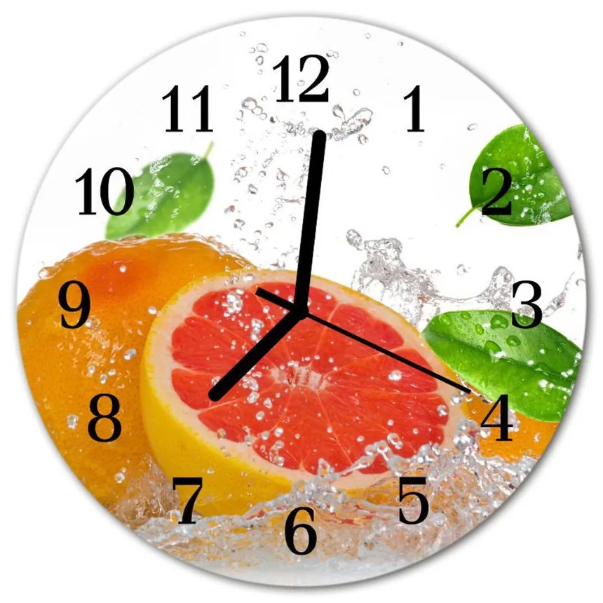 Skleněné hodiny kulaté grapefruit fi 30 cm