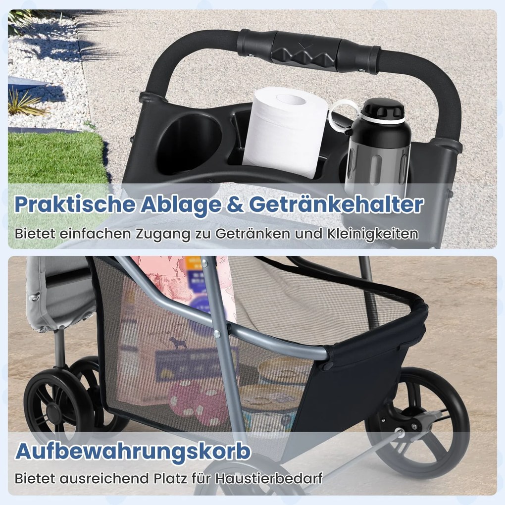 Costway Skládací kočárek pro kočky Lehký kočárek pro kočky