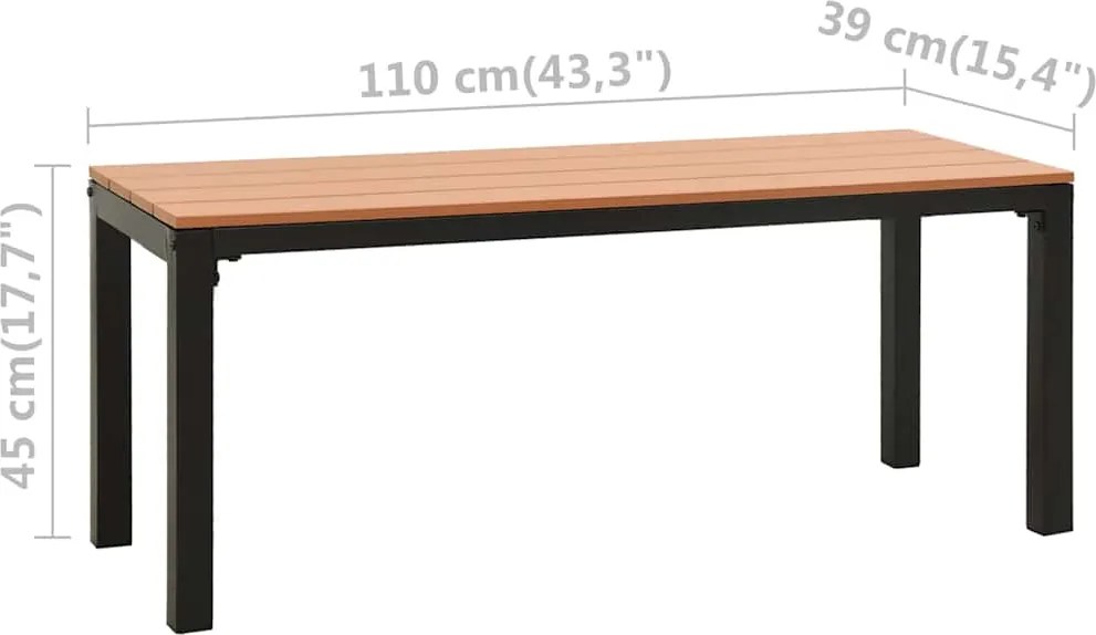 Zahradní lavice 110 cm ocel a WPC hnědá a černá 317142