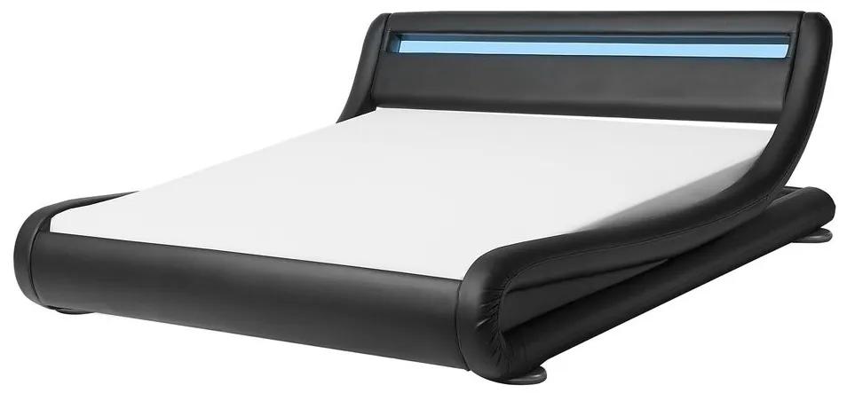 Černá kožená postel s LED světlem 140x200 cm AVIGNON Beliani